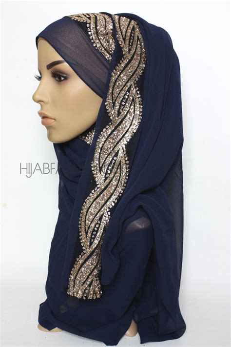 Navy Glitter Chiffon Hijab - Hijab Fashion Shop