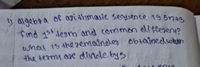 Solved Algebra Of Arthmatic Sequence Is N Find The St Chegg