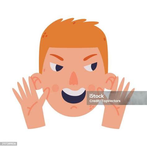 Man Head And Face With Emotion And Hand Gesture Vector Illustration