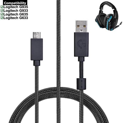 Ofc ไนลอนถักเปลี่ยน Usb ชาร์จข้อมูลสายสัญญาณเสียงสําหรับ Logitech G635 G633 G933 G935 G633s