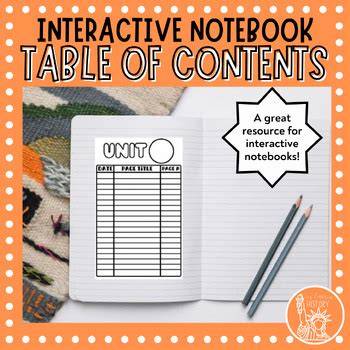 Interactive Notebook Table Of Contents By Ms Harris History Tpt