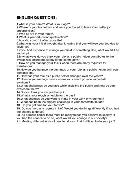 English Questions Pdf