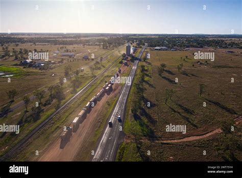 Queue Of Grain Bulk Carrier Trucks Waiting For Processing At Graincorp