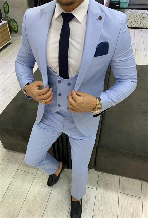 Wangyue Mens Suits Double Breasted Slim Fit Piece Suit Peak Lapel Prom