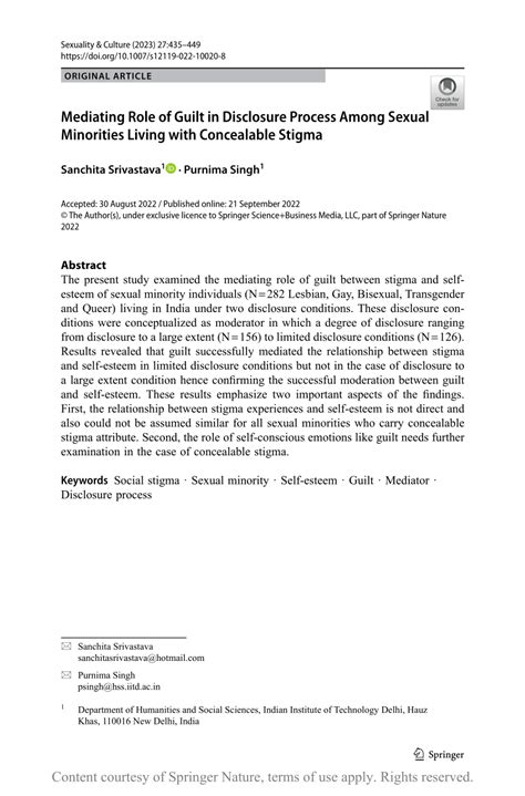 Mediating Role Of Guilt In Disclosure Process Among Sexual Minorities