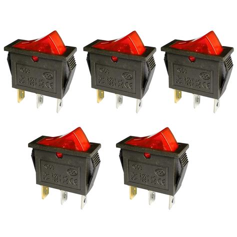 5 Pcs AC 16A 250V 20A 125V 3 Pin Switch 2 Position Red Light On Off SPST Boat AC Rocker Switch