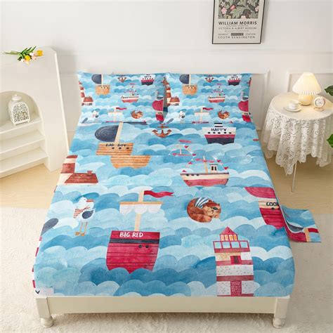 3 Piece Set Of Navigation Theme Sheets Set With Lighthouse Telescope Sailboat Print Pattern