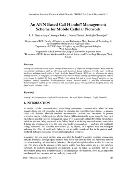 An Ann Based Call Handoff Management Scheme For Mobile Cellular Network