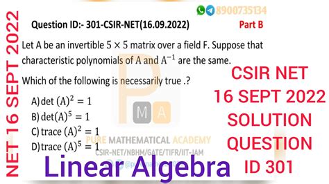 Csir Net 16 September 2022 June Linear Algebra Solution Question Id