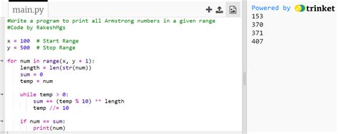 write a python program to print all armstrong numbers in a given range