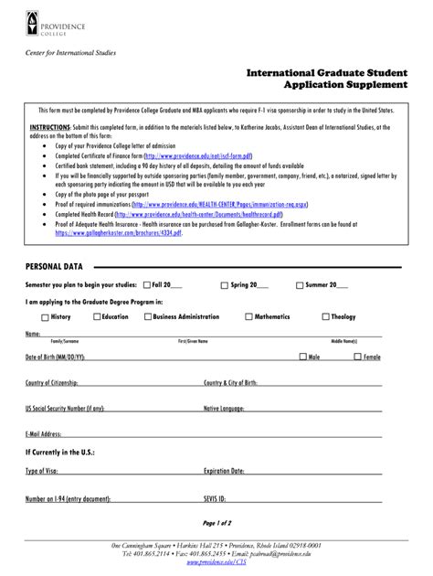 Fillable Online Business Providence International Student Supplemental