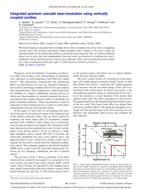 Pdf Integrated Quantum Cascade Laser Modulator Using Vertically Coupled Cavities