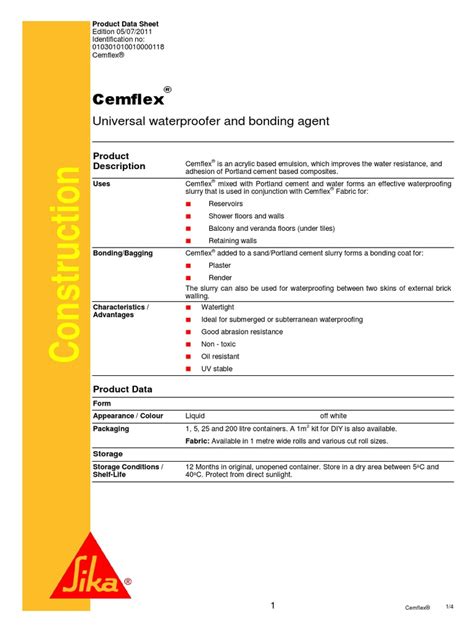 Cemflex Universal Waterproofer And Bonding Agent Pdf Cement Water