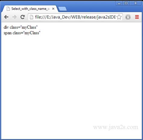 Select With Class Name Selector Myclass In Jquery