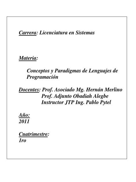 Conceptos Y Paradigmas De Lenguajes De Programacion Pdf Lenguaje De Programación