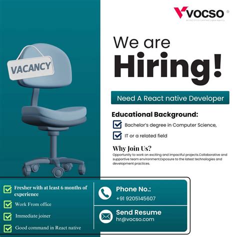 Hiring Reactnative Reactnativedeveloper Mobiledeveloper Techjobs Vocso Technologies Pvt