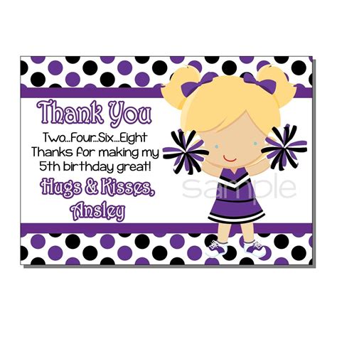 Cheerleader Thank You Card Birthday Purple And Black Digital Etsy