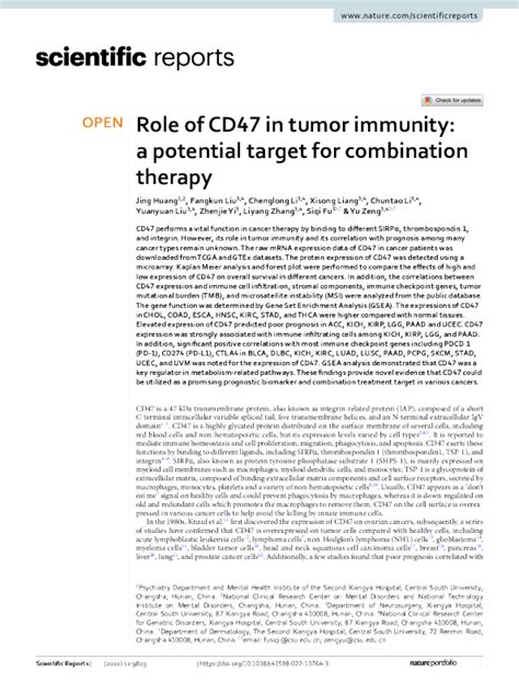 Cd47在肿瘤免疫中的作用：联合治疗的潜在靶点