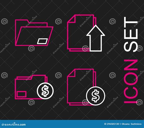 Set Line Finance Document Folder Upload File And Document Icon