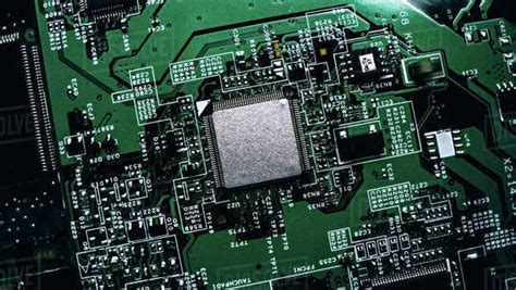 Macro Close Up Shot Of Microchip Cpu Processor On Black Printed