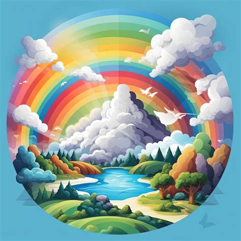 Rainbow And Clouds Art In The Style Of Use Of Paper Premium Ai