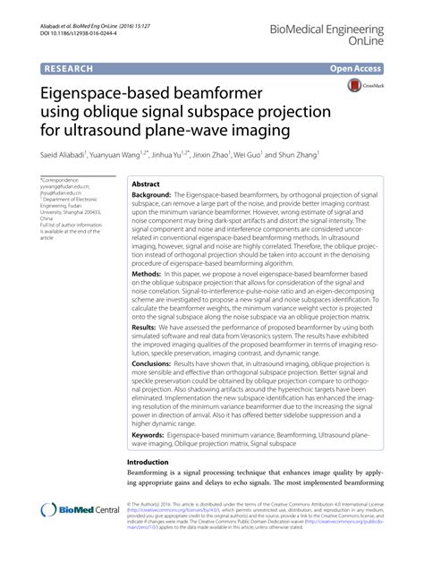 Pdf Eigenspace Based Beamformer Using Oblique Signal Subspace Projection For Ultrasound Plane
