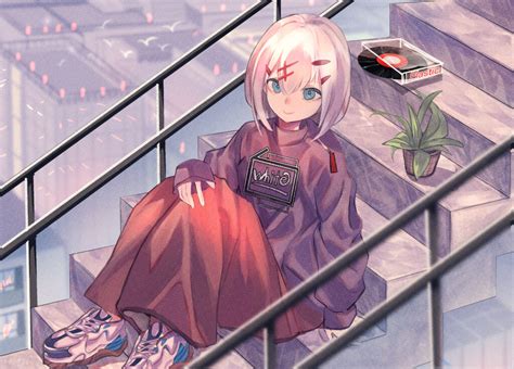 Anime Girl On Stairs Urban Serenity Wallpaper Background Free Anime Girl On Stairs Urban Serenity Wallpaper Background Free