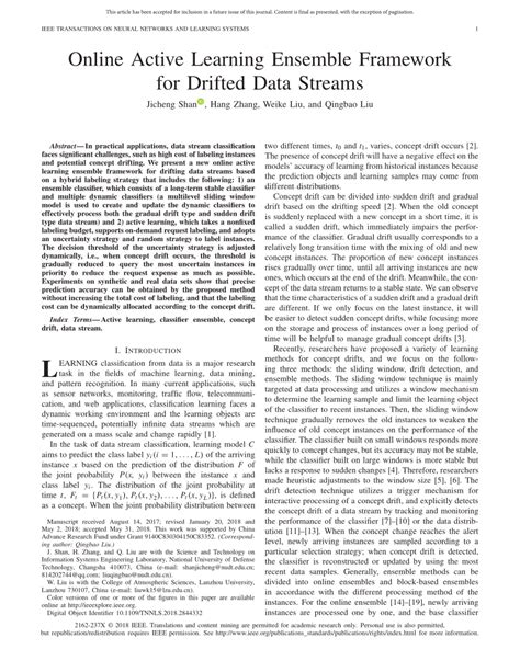 Pdf Online Active Learning Ensemble Framework For Drifted Data Streams
