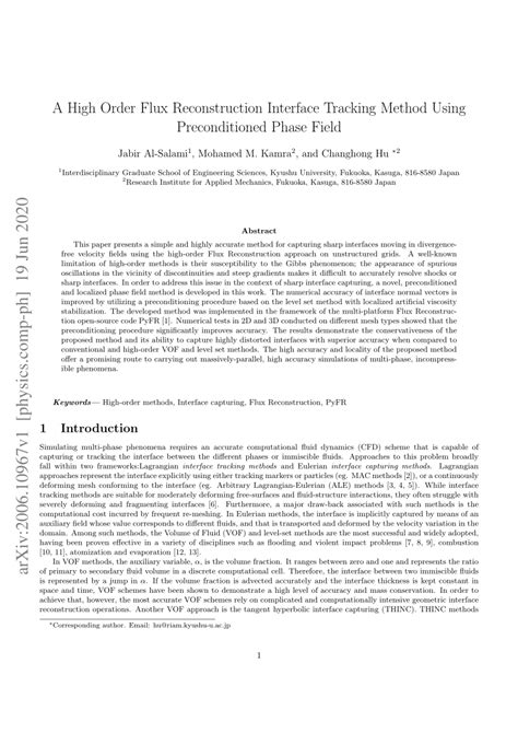 Pdf A High Order Flux Reconstruction Interface Tracking Method Using Preconditioned Phase Field