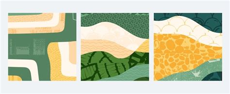 추상적인 풍경 벡터 소셜 미디어 배경 그림의 집합입니다 질감이 있는 시골 장식용 에코 카드 번들 자연 생태 유기 환경 엽서 포스터 디자인 프리미엄 벡터