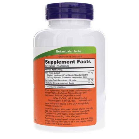 Silymarin Milk Thistle Extract 300 Mg Double Strength Now Foods