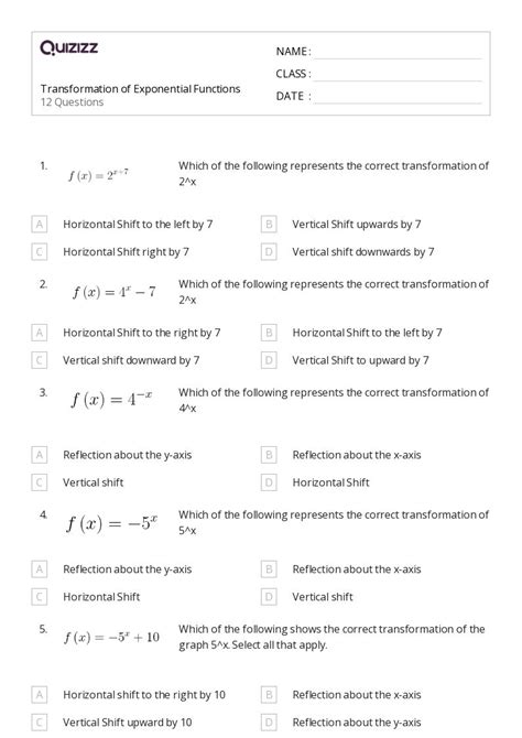 free transformations of exponential functions worksheet download free transformations of