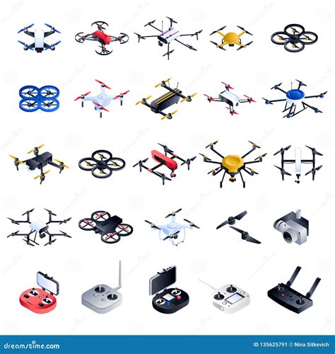 Drone Icon Set Isometric Style Stock Vector Illustration Of Flight