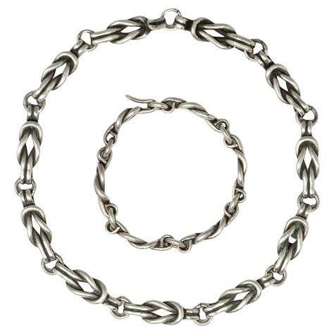 Los Castillo Sterling Silver Chain Link Necklace And Bracelet Set For