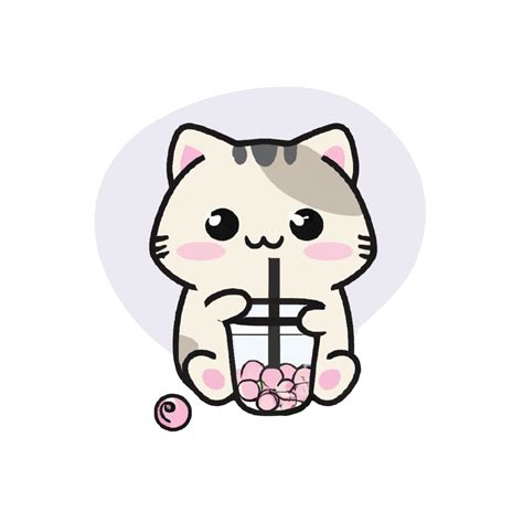 Cute Kawaii Cat Drinking Boba Milk Tea Png Bubble Tea Cat Png Graphic Pearl Drink Png Etsy