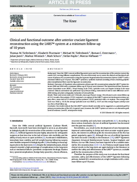 Pdf The Knee Clinical And Functional Outcome After Anterior Cruciate