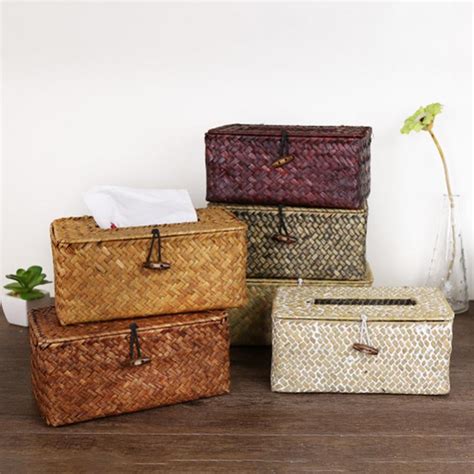 Rectangular Woven Tissue Box Coverdecorative Seagrass Wicker Tissue