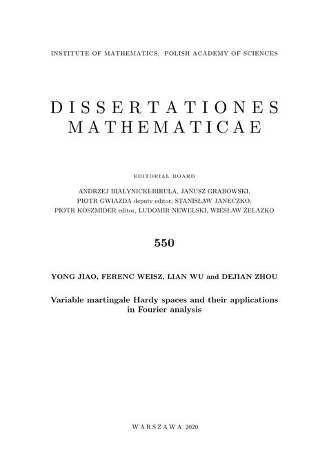 Pdf Variable Martingale Hardy Spaces And Their Applications In Fourier Analysis