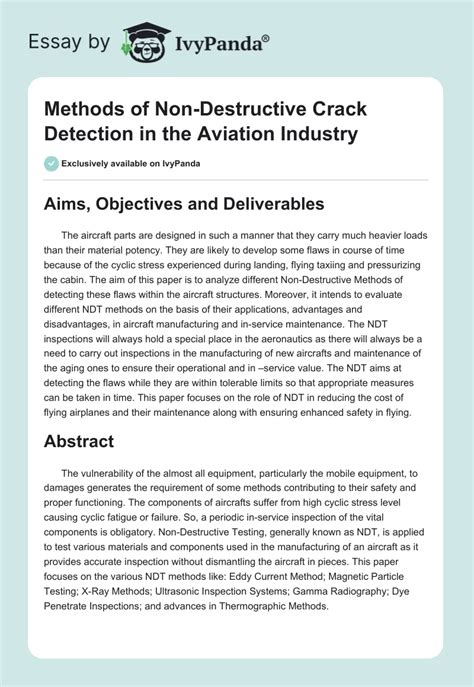 Methods Of Non Destructive Crack Detection In The Aviation Industry