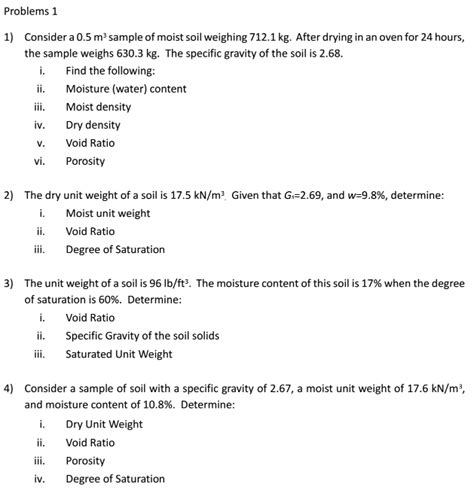Solved Problems 1 1 Consider A 0 5 M3 Sample Of Moist Soil Chegg