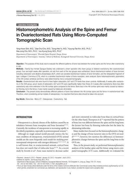 Pdf Histomorphometric Analysis Of The Spine And Femur In Ovariectomized Rats Using Micro