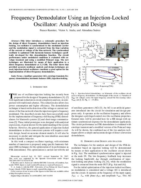 Pdf Frequency Demodulator Using An Injection Locked Oscillator