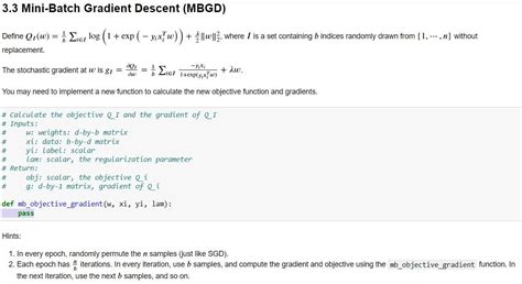 Solved Mini Batch Objective Gradient Descent Using