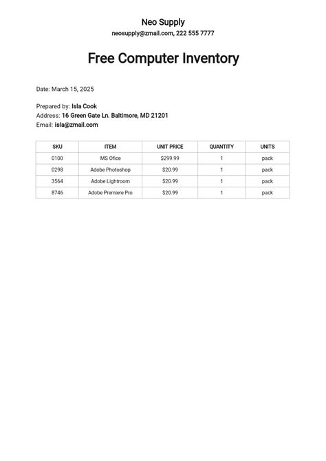 Computer Inventory Spreadsheet Template Excel Word Apple Numbers