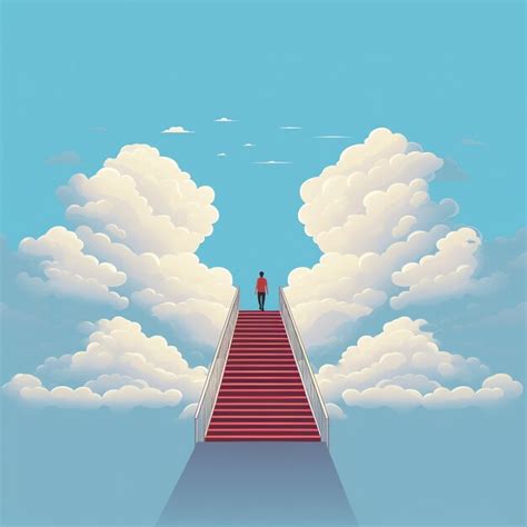 Premium Ai Image A Person Walking Up A Stairway To The Sky