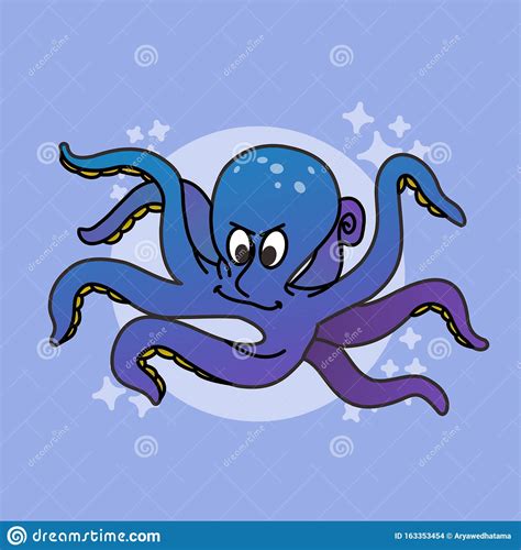 Illustration Of Octopus Cartoon Cute Cartoon Funny Character Flat