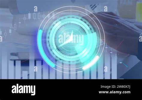 Animation Of Scope Scanning With Clock Over Computer Keyboard Global Connections Data