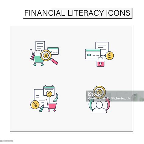 금융 문해력 색상 아이콘 세트 가계에 대한 스톡 벡터 아트 및 기타 이미지 가계 개념 개체 그룹 Istock