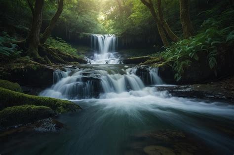 Premium Photo Waterfall In A Secluded Serene Forest