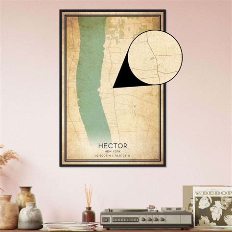 Vintage Hector New York Map Poster Hector Ny City Road Wall Art Print Custom Maps And Posters